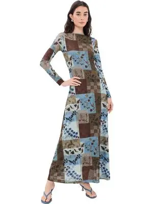ANOTHER GIRL Patchwork Print Mesh Maxi Dress - Multi