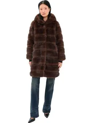 Apparis Marais Faux Mink Hooded Coat - Brown