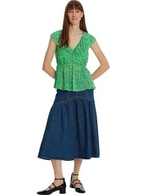 EXQUISE V Neck Printed Sleeveless Blouse - Original