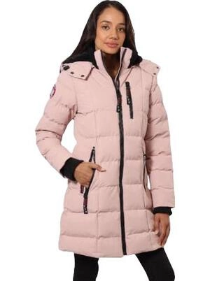 CANADA WEATHER GEAR High Pile Fleece Lined Hood Quilted Puffer Coat - Blush