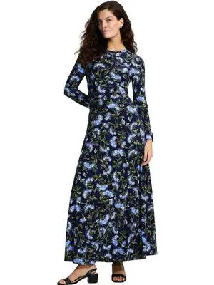 LANDS' END Silky Knit Ruched Maxi Dress Deep Sea/blue Hydrangea