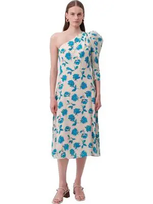 EXQUISE One Shoulder Floral Print Midi Dress - Multicolor