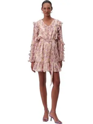 EXQUISE Katelin V Neck Belted Mini Dress - Multi Color