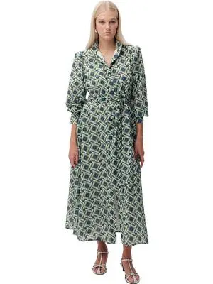 EXQUISE Chamonix Embroidered Collar Patterned Midi Dress - Multi Color