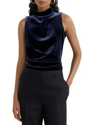 REISS Remi Velvet Funnel Neck Top - Gold