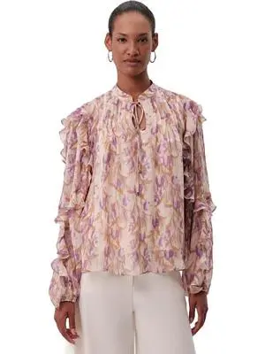 EXQUISE Kasandra Tie Neck Long Sleeve Blouse - Multi Color