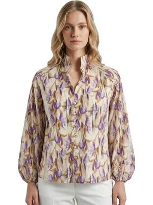 EXQUISE Yesenia High Neck Shirt - Multi Color