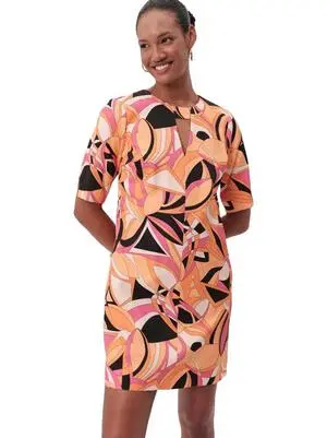 EXQUISE Short Sleeve Cut Out Mini Printed Dress - Multicolor