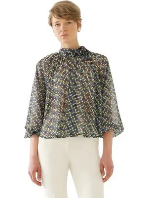 EXQUISE Printed Mock Neck Blouse - Multicolor