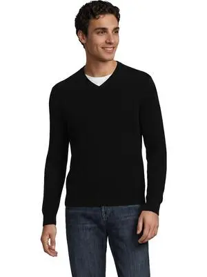 LANDS' END Fine Gauge Cashmere V-neck Sweater Black
