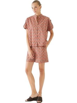 EXQUISE Belt Sleeve Shirt - Multicolor