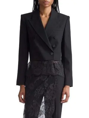 Zimmermann Valiant Crop Lace Trim Stretch Wool Jacket Black