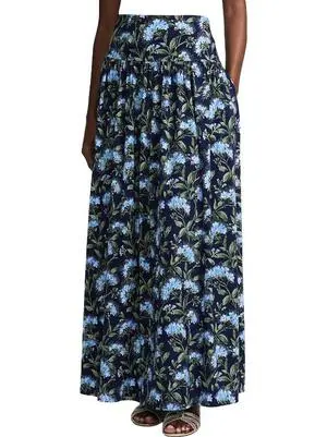 LANDS' END Silky Knit Maxi Skirt - Deep Sea/blue Hydrangea