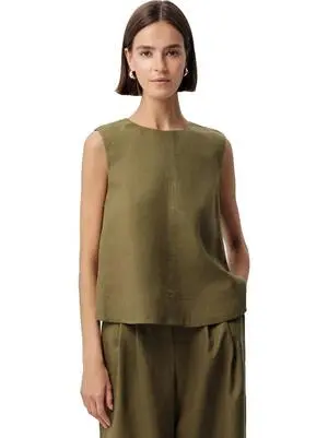 EXQUISE Almira Crew Neck Linen Blouse - Khaki