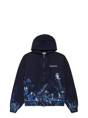 Balenciaga Paint Splatter Oversized Zip-up Hoodie - Blue