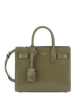 Saint Laurent Sac Du Jour' Nano Handbag With Logo Lettering On The Front In Leather - Green