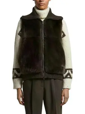 Peserico Faux-fur Panelled Sleeveless Zip-up Cardigan - Brown
