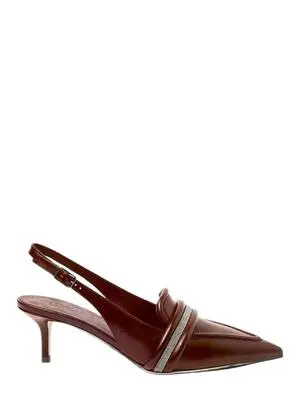 Peserico Monili-chain Slingback Pointed-toe Heeled Pumps - Brown