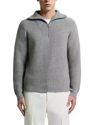 Peserico Ribbed-knit Half-zip Sweater - Grey