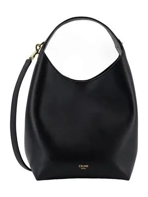 Celine Leather Shoulder Bag With Logo Lettering On The Bottom - Black