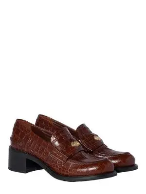 Miu Miu Crocodile-effect Embossed Leather Loafers - Oak