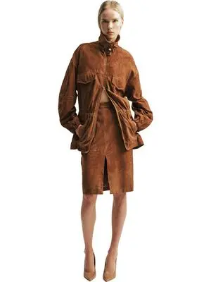 Bardot Rheba Genuine Suede Midi Skirt - Russet