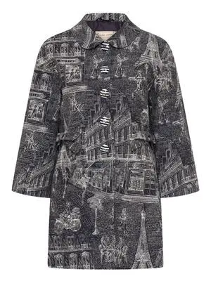 MAISON COMMON Long Jacquard Jacket With Bows - Navy