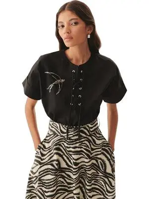 EXQUISE Celeste Cotton Blouse - Black