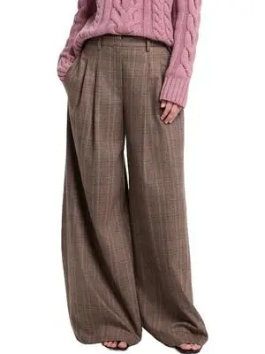 TWP Avery Plaid Wide Leg Wool Blend Pants - Brown Multi