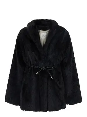 FORTE_FORTE Jacket In Ecoleather With Belt And Chevron Motif In Jacquard, Black - Multicolor