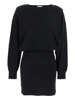 P.a.r.o.s.h Black Dress With Boat Neck In Wool And Cashmere Blend - Multicolor