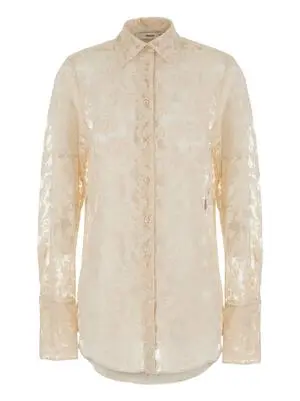 FENDI Fendi Women White Shirt With Classic Collar And All-Over Floral Embroidery In Cotton Blend For Women