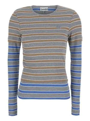 GANNI Ganni Women Long Sleeve Mesh Top With Blue Details