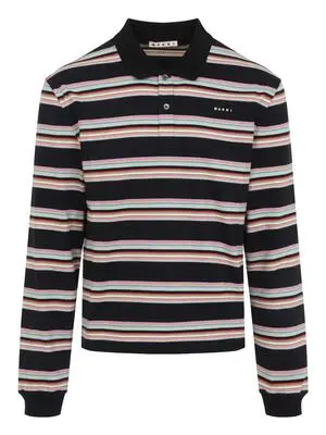 Marni Striped Long-sleeve Polo Shirt - Black