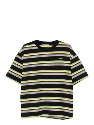 Marni Striped Cotton T-shirt With Logo Print - Black