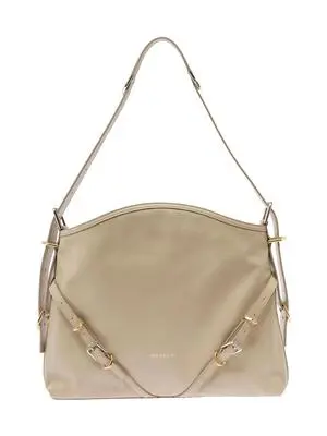 Givenchy Voyou' Beige Shoulder Bag With Embossed Logo In Smooth Leather - Multicolor