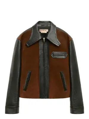Marni Leather Jacket With Split-leather Front Panel - Black