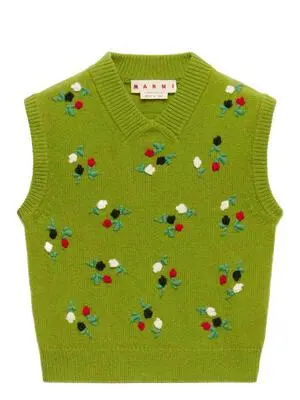 Marni Wool And Cashmere Vest With Floral Embroidery - Green