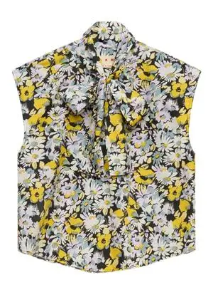 Marni Black Poplin Sleeveless Blouse With Pop Floral Print - Multicolor