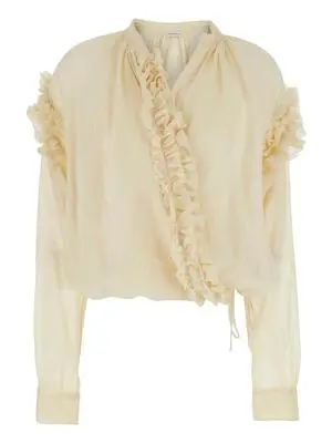 DRIES VAN NOTEN Dries Van Noten Women Cenver' Beige Silk Blouse With V-Neck And Long Sleeves