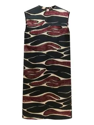 Marni Viscose Dress With Crimson Wave Print - Black