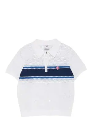 Casablanca Striped Zip-up Polo Shirt - White