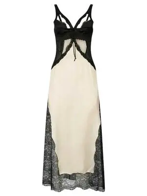 Attico Black And Ivory Midi Dress - Multicolor