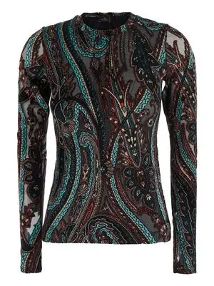 Etro Long-sleeved Crew Neck Top With All-over Paisley Motif In Viscose Blend For - Multicolor