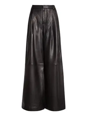L'Agence Chelsy Wide Leg Leather Pants - Black
