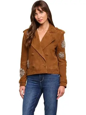 L'Agence Xoey Cropped Crystal Trench Coat - Walnut