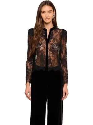 L'AGENCE Dorothea Velvet Lace Blouse Top