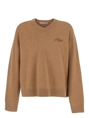 Acne Studios Beige Sweater With High Collar And Long Sleeves In Wool - Cream