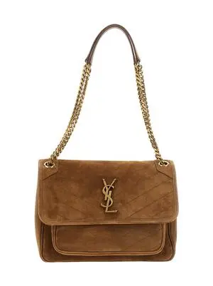 Saint Laurent Niki Medium' Brown Crossbody Bag With Metal Plaque On The Front In Suede For - Multicolor
