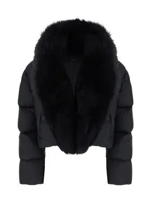 Gucci Black Down Jacket With Applied Fur On The Front In Tech Fabric - Multicolor